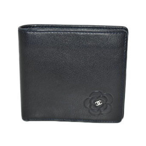CHANEL | Bags | Chanel Bifold Wallet Navy Blue Folding Camellia Coco ...